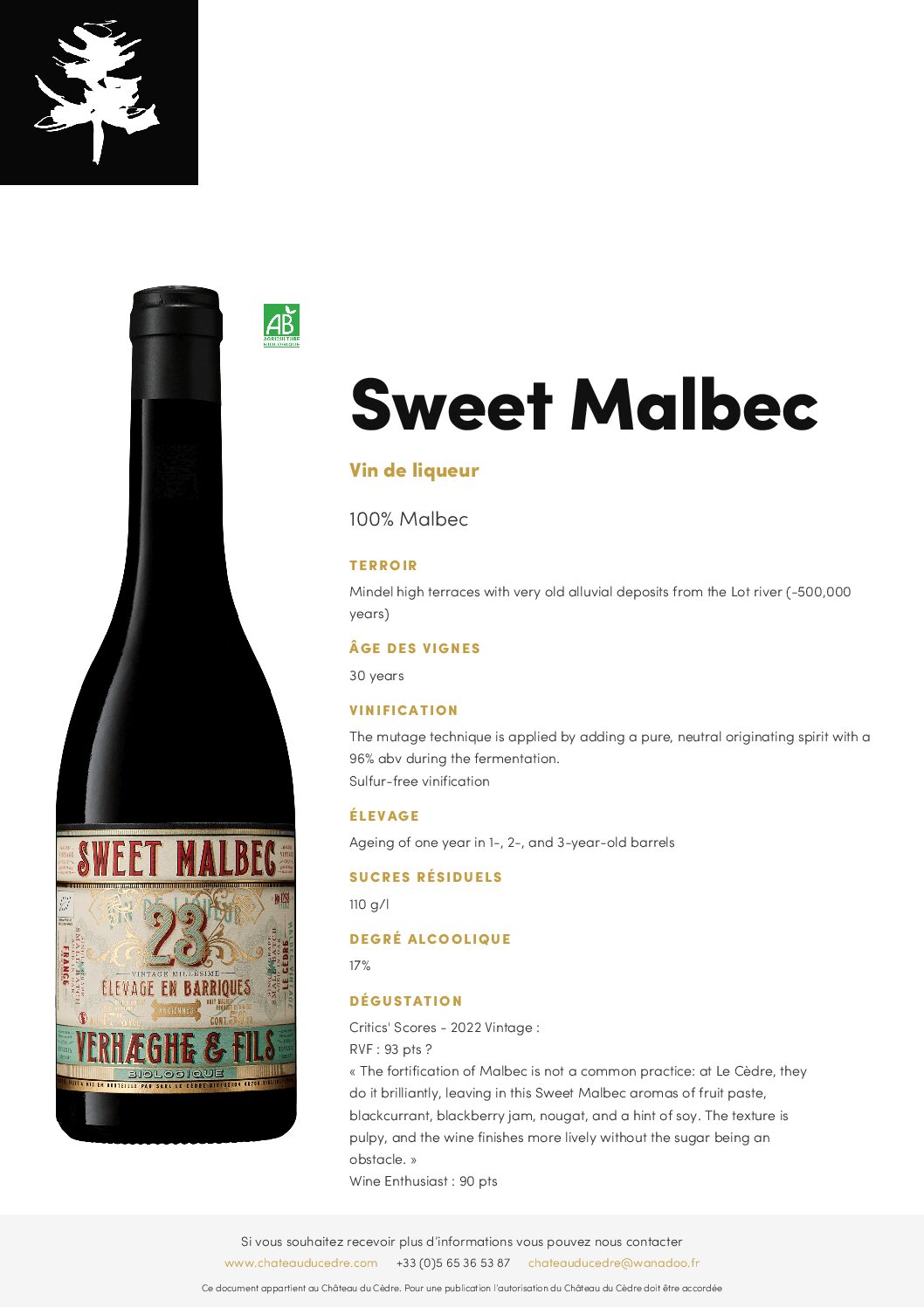 Chateau du Cedre, Le Cedre Sweet Malbec Vintage 23 TS – Elite Wines®